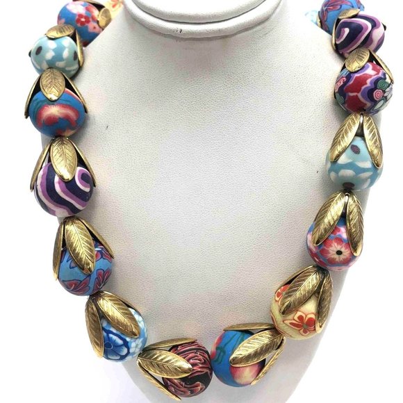 Lenora Dame | Jewelry | Lenora Dame Floral Bead Cap Statement Necklace | Poshmark